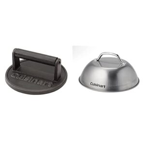 cuisinart burger press bundle – cast iron smashed burger press & melting dome, 9″ (stainless steel)