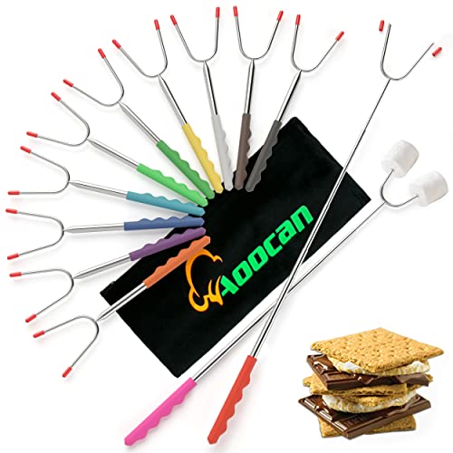 Aoocan Marshmallow Roasting Sticks，(12 Pack) Long 45 Inch Smores Sticks for Fire Pit, Telescoping Rotating Smores Skewers - Hot Dog Roasting Sticks for Campfire, Camping, Bonfire and Grill