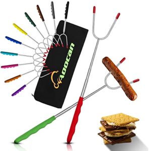 Aoocan Marshmallow Roasting Sticks，(12 Pack) Long 45 Inch Smores Sticks for Fire Pit, Telescoping Rotating Smores Skewers - Hot Dog Roasting Sticks for Campfire, Camping, Bonfire and Grill