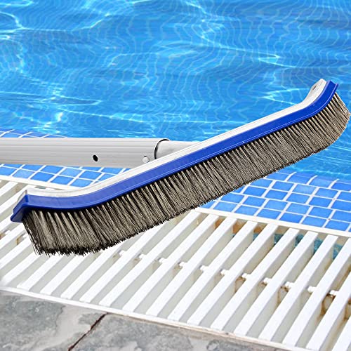 Fimimo Heavy Duty Pool Brush, Swimming Pool Cleaning Brush with Stainless Steel bristles & EZ Clips for Swimming Wall, Tile, Floors, Concrete Wall to Fit Most Poles