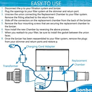 Upgraded 4CH4002-R Ionizer Replacement Chamber & 460304 Ionizer Transformer Replacement Charging Cord Adapter with Transformer for Hybrid Pool Treatment System