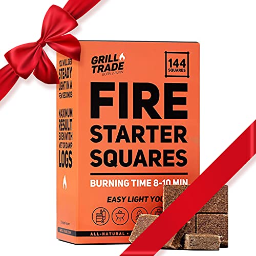 Grill Trade Fire Starter Squares 144, Easy Burn Your BBQ Grill, Camping Fire, Wood Stove, Smoker Pellets, Lump Charcoal, Fireplace - Fire Cubes are The Best Barbeque Accessories - 100% All Natural