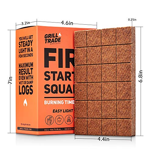 Grill Trade Fire Starter Squares 144, Easy Burn Your BBQ Grill, Camping Fire, Wood Stove, Smoker Pellets, Lump Charcoal, Fireplace - Fire Cubes are The Best Barbeque Accessories - 100% All Natural