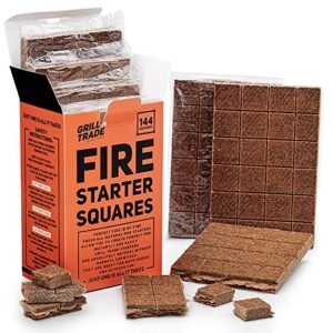 Grill Trade Fire Starter Squares 144, Easy Burn Your BBQ Grill, Camping Fire, Wood Stove, Smoker Pellets, Lump Charcoal, Fireplace - Fire Cubes are The Best Barbeque Accessories - 100% All Natural