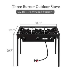 HomVent Outdoor Camp Stove Propane, High Pressure Propane Gas Cooker Portable Cast Iron Cooking Stove Burner with Detachable Legs Great for Camping, Patio (Triple Burner)