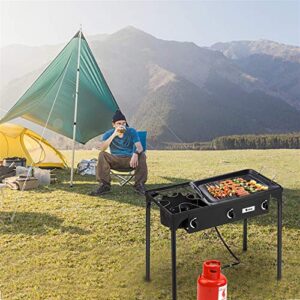 HomVent Outdoor Camp Stove Propane, High Pressure Propane Gas Cooker Portable Cast Iron Cooking Stove Burner with Detachable Legs Great for Camping, Patio (Triple Burner)