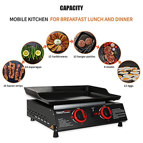 Royal Gourmet PD1203A 2 Burner Portable Griddle 18inch Tabletop Gas Grill Tailgate, Black