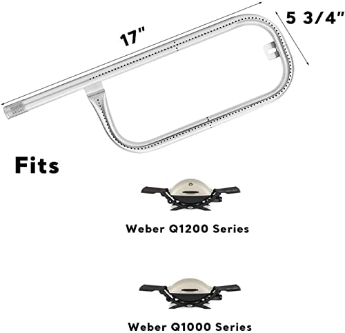 Uniflasy 60040 17 Inch Grill Burner Tube for Weber Q100 Q120 Q1000 Q1200 304 Stainless Steel Baby Q 386001 386002 516002, 516001, 50060001, 51060001 Gas Grills, Replacement Part Weber 69957/45657