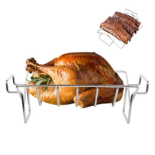 KAMaster Turkey Rack for Big Green Egg Rib Rack Stainless Steel for Smoking and Grilling Dual Purpose V Shaped Turkey Roasting Rack for Large BGE,Kamado Grill Joe,Primo,Vision and Other 18in Grill