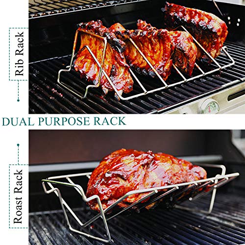 KAMaster Turkey Rack for Big Green Egg Rib Rack Stainless Steel for Smoking and Grilling Dual Purpose V Shaped Turkey Roasting Rack for Large BGE,Kamado Grill Joe,Primo,Vision and Other 18in Grill