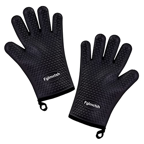 Fglmctsh Silicone Cooking Gloves , BBQ Mitt , Kitchen - Safe Handling of Pots and Pans , Extreme Heat Resistant BBQ, Internal Protective Cotton Layer - Heat Resistant Oven Mitt for Grilling