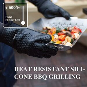 Fglmctsh Silicone Cooking Gloves , BBQ Mitt , Kitchen - Safe Handling of Pots and Pans , Extreme Heat Resistant BBQ, Internal Protective Cotton Layer - Heat Resistant Oven Mitt for Grilling