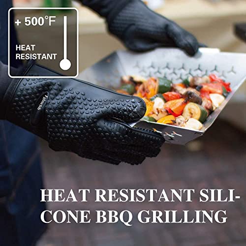 Fglmctsh Silicone Cooking Gloves , BBQ Mitt , Kitchen - Safe Handling of Pots and Pans , Extreme Heat Resistant BBQ, Internal Protective Cotton Layer - Heat Resistant Oven Mitt for Grilling