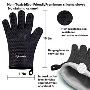 Fglmctsh Silicone Cooking Gloves , BBQ Mitt , Kitchen - Safe Handling of Pots and Pans , Extreme Heat Resistant BBQ, Internal Protective Cotton Layer - Heat Resistant Oven Mitt for Grilling