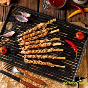 BAMBOOSUMO 10" Bamboo Shish Kabob skewers for Grilling | Extra Long | Flat Wood Skewer Shape w/Flag Paddle Handle