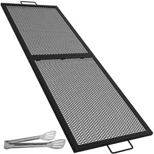 vevor fire pit cooking grill grate 44 x 15 in foldable rectangle campfire bbq rack, heavy duty x-marks with portable handle & support wire for outdoor picnic party & gathering, black