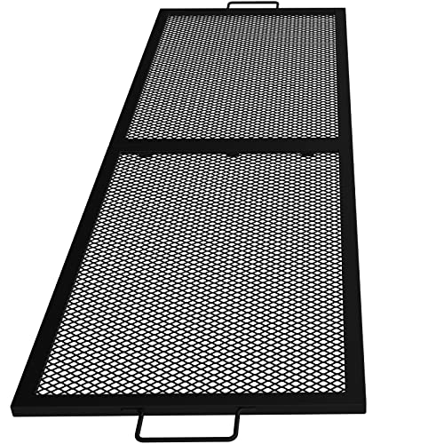 VEVOR Fire Pit Cooking Grill Grate 44 x 15 in Foldable Rectangle Campfire BBQ Rack, Heavy Duty X-Marks with Portable Handle & Support Wire for Outdoor Picnic Party & Gathering, Black