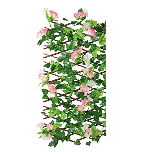 Retractable Artificial Wooden Fence with Flowers Privacy Fence