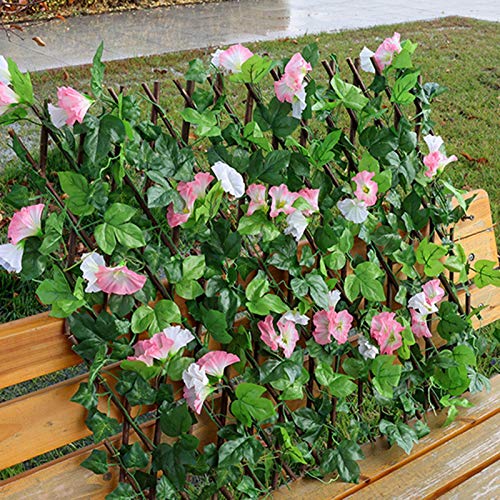 Retractable Artificial Wooden Fence with Flowers Privacy Fence