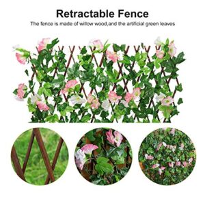 Retractable Artificial Wooden Fence with Flowers Privacy Fence