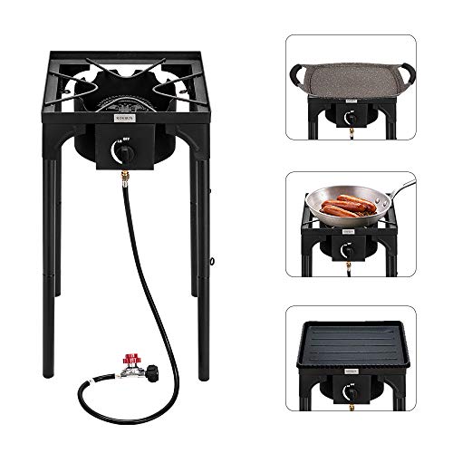 ROVSUN 100,000 BTU Portable Propane Burner, Single Gas Stove Cooker with Adjustable Height & 20psi Regulator for Outdoor Camp Cooking Home Brewing Turkey Frying Maple Syrup Boil