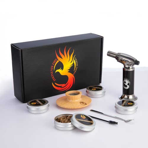 Cocktail Smoker Kit With Torch, Four flavored Wood Smoker chips, Old fashioned Smoker kit for Whisky Bourbon, Whisky Gift for Him/Father/Husband/Self (No Butane)