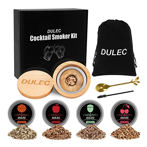 Old Fashioned Cocktail Smoker Kit, DULEC Whiskey & Bourbon Smoker Kit with 4 Flavors Wood Chip, Drink Smoker Infuser Kit with Portable Bag -Gift for Dad, Husband, Friends (No Torch)