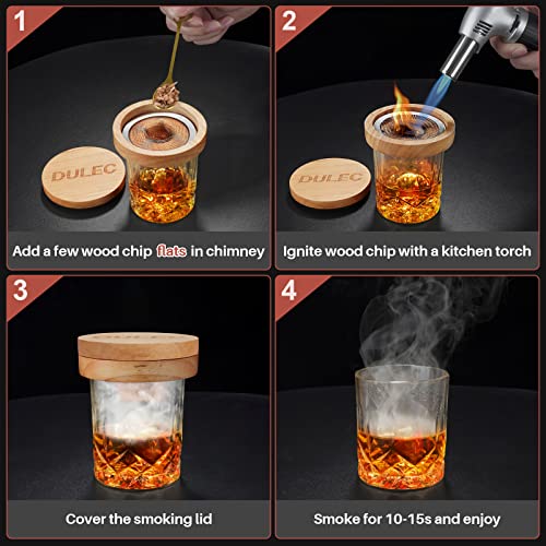 Old Fashioned Cocktail Smoker Kit, DULEC Whiskey & Bourbon Smoker Kit with 4 Flavors Wood Chip, Drink Smoker Infuser Kit with Portable Bag -Gift for Dad, Husband, Friends (No Torch)