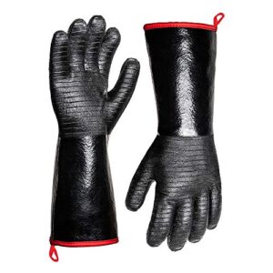 932°f extreme heat resistant gloves for grill bbq,aillary waterproof long sleeve pit grill gloves for fryer, baking, oven,smoker,fireproof, oil resistant neoprene coating（14-inch ）