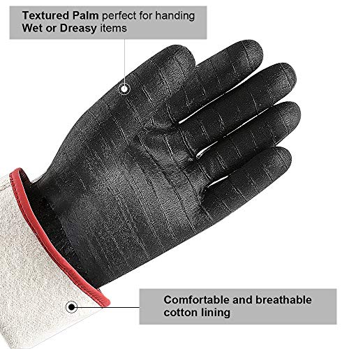 932°F Extreme Heat Resistant Gloves for Grill BBQ,Aillary Waterproof Long Sleeve Pit Grill Gloves for Fryer, Baking, Oven,Smoker,Fireproof, Oil Resistant Neoprene Coating（14-Inch ）