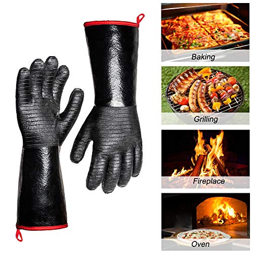 932°F Extreme Heat Resistant Gloves for Grill BBQ,Aillary Waterproof Long Sleeve Pit Grill Gloves for Fryer, Baking, Oven,Smoker,Fireproof, Oil Resistant Neoprene Coating（14-Inch ）