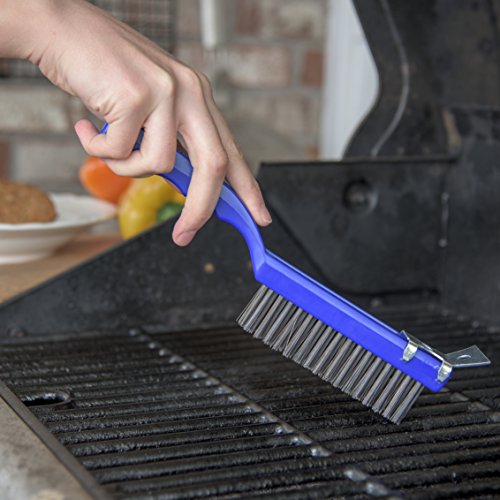 SPARTA 4067100 Flo-Pac Plastic Kitchen Brush, Grill Cleaning Brush, Griddle Brush With Scraper For Kitchen, Restaurant, Home , 11.38 Inches, Blue