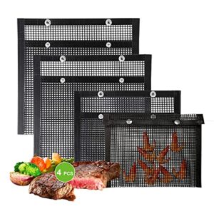 wohlopl grill bags – reusable non-stick bbq mesh grill bags, 4 pieces large barbeque bags for grilling, easy to clean, two sizes, 15.7 x 10.6 inch, 8.66 x 10.6 inch