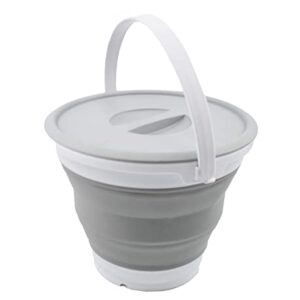 SAMMART 5.5L (1.4 Gallon) Collapsible Plastic Bucket with Lid - Foldable Round Tub with Lid - Portable Fishing Water Pail - Space Saving Outdoor Waterpot. (White/Grey, 1)