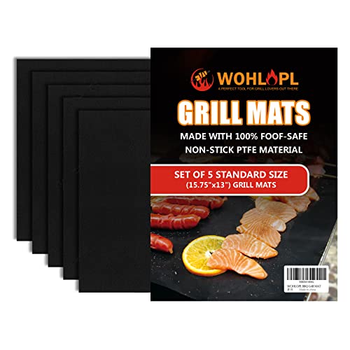 BBQ Grill Mat, Heavy Duty BBQ Grilling Mats for Outdoor Grill, Non Stick, Reusable, Easy to Clean, 15.7 x 12.9 Inch, Set of 5