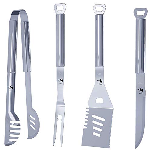 Kona BBQ Grill Tools Set with Case - 18 inches Long to Keep Hands Away from Heat, Premium Stainless Steel Grilling Utensils with Bottle Opener Handles - Makes A Great Gift