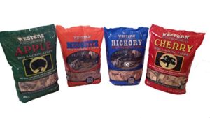 western bbq smoking wood chips variety pack bundle (4)- apple, mesquite, hickory, and cherry flavors (original version)