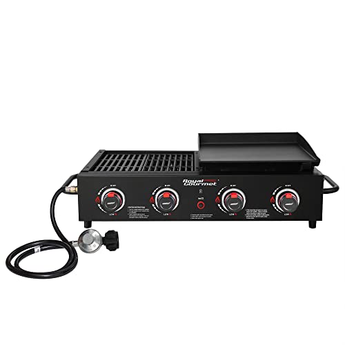 Royal Gourmet 4- Burner Portable Propane Griddle Grill Combo tailgater Griddle Flat Top Propan Gas Grill, Black, GD4002TB