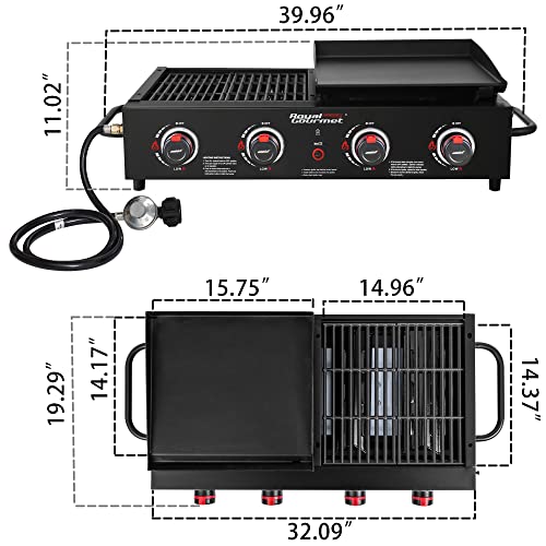 Royal Gourmet 4- Burner Portable Propane Griddle Grill Combo tailgater Griddle Flat Top Propan Gas Grill, Black, GD4002TB