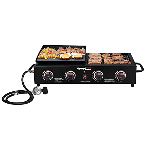 Royal Gourmet 4- Burner Portable Propane Griddle Grill Combo tailgater Griddle Flat Top Propan Gas Grill, Black, GD4002TB