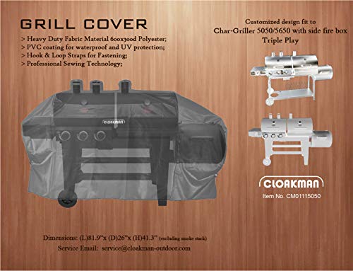 Cloakman Grill Cover 8080 fits Char-Griller Triple Play 93560 and Duo 5050 Double Play 5650 with Side Fire Box