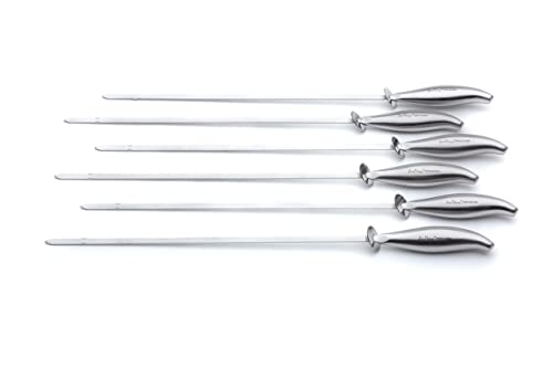 Professional Chef's Stainless Steel BBQ Skewers - Set of 6 | Reusable metal kebab skewers with a unique easy-slide design | From Jean Patrique