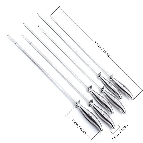 Professional Chef's Stainless Steel BBQ Skewers - Set of 6 | Reusable metal kebab skewers with a unique easy-slide design | From Jean Patrique