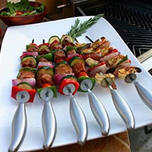 Professional Chef's Stainless Steel BBQ Skewers - Set of 6 | Reusable metal kebab skewers with a unique easy-slide design | From Jean Patrique