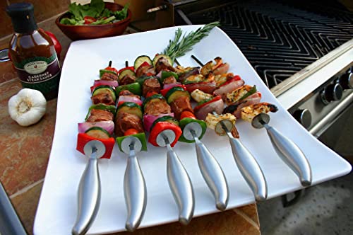 Professional Chef's Stainless Steel BBQ Skewers - Set of 6 | Reusable metal kebab skewers with a unique easy-slide design | From Jean Patrique