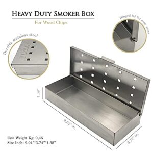 HUMOS Smoker Box, Top Meat Smokers Box in Barbecue Grilling Accessories, Add Smokey BBQ Flavor on Gas Grill or Charcoal Grills with This Stainless Steel Wood Chip Smoker Box