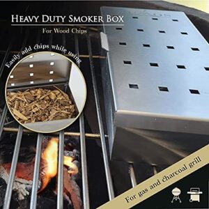 HUMOS Smoker Box, Top Meat Smokers Box in Barbecue Grilling Accessories, Add Smokey BBQ Flavor on Gas Grill or Charcoal Grills with This Stainless Steel Wood Chip Smoker Box