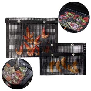 Hylfenis BBQ Mesh Grill Bags for Outdoor Grill, 2PACK Non-Stick Mesh Bags for Grilling,12 x 9.5Inch, 8.66 x 10.6 Inch-Charcoal,For Pellet Smoker BBQ Grilling