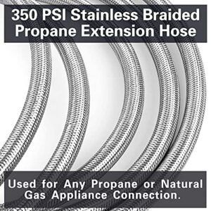 MCAMPAS 10 Feet High Pressure Braided Propane Hose Extension With Conversion Coupling 3/8"Flare to 1/2" Female NPT, 1/4" Male NPT,3/8" Male NPT,3/8" Male Flare for BBQ Grill, Heater, Fire Pit