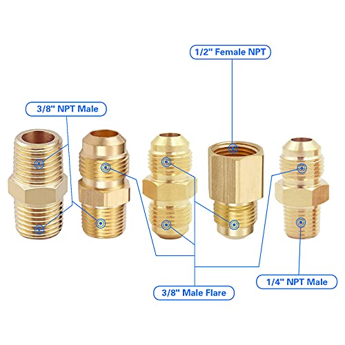 MCAMPAS 10 Feet High Pressure Braided Propane Hose Extension With Conversion Coupling 3/8"Flare to 1/2" Female NPT, 1/4" Male NPT,3/8" Male NPT,3/8" Male Flare for BBQ Grill, Heater, Fire Pit